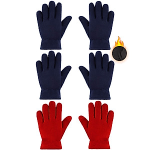 SATINIOR 3 Pairs Kids Fleece Winter Gloves Warm Full Fingers Gloves for Boys Girls Snow Outdoors Activities Supplies(5-8 Years,Red, Navy Blue)