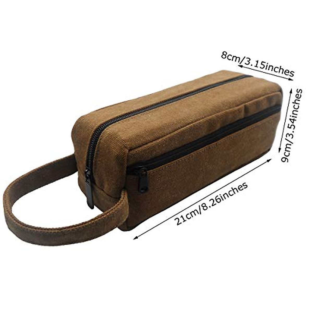 Enyuwlcm Heavy Canvas Stationery Large Pencil Bag with Handle Strap Durable Pencil Case with Two Compartments Zipper Pencil Holder 1 Pack Brown