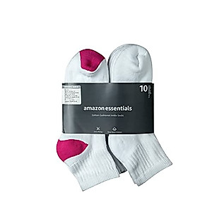 Amazon Essentials Women's Cotton Lightly Cushioned Ankle Socks, 10 Pairs, White, 8-12