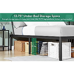 WOHOMO Queen Bed Frame with Hug Me Detachable Headboard, Platform Bed Frame Queen Size with Round Corner 15.75 inch Hight Anti Slip Support, Metal Slat Support, Not Squeak, No Box Spring Needed, Black