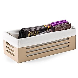 Creative Scents Wooden Storage Bin Container - Decorative Toilet Tank Storage Basket - Closet and Shelf Basket Bathroom Organizer Lined with Machine Washable Soft Linen Fabric - Tan, Extra Small