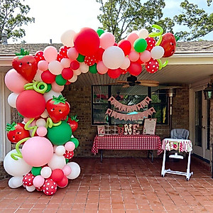QICIG Strawberry Party Decoration Balloon Garland Set, Girl Birthday Party Supplies, Strawberry Red Aluminum Foil Balloon Latex Balloon, Used for Wedding Birthday Background Decoration