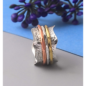 Star Design 925 Sterling Silver Three Tone Spinner Ring, Meditation Ring, Silver Spinner Ring (6)