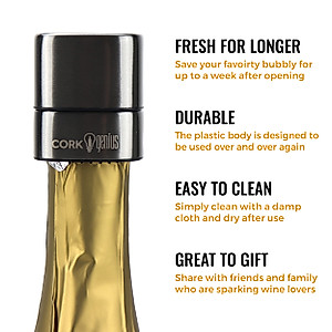 Cork Genius Champagne Stopper for Bottles, Silicone Sealed Champagne Bottle Stopper, Leakproof Sparkling Wine, Prosecco, or Champagne Saver and Sealer, Gift Accessory for Champagne