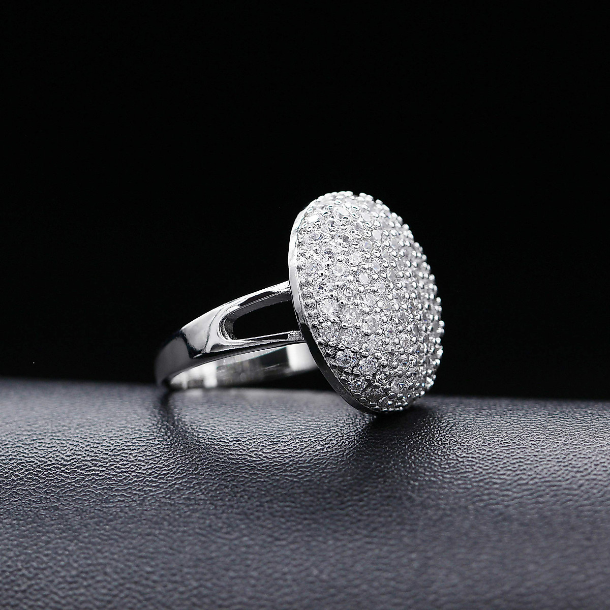 Uloveido White Synthetic Moissanite Diamond Accent Dome Ring - Cluster Cubic Zirconia Paved Statement Wide Bands (Size 8) PJ4297