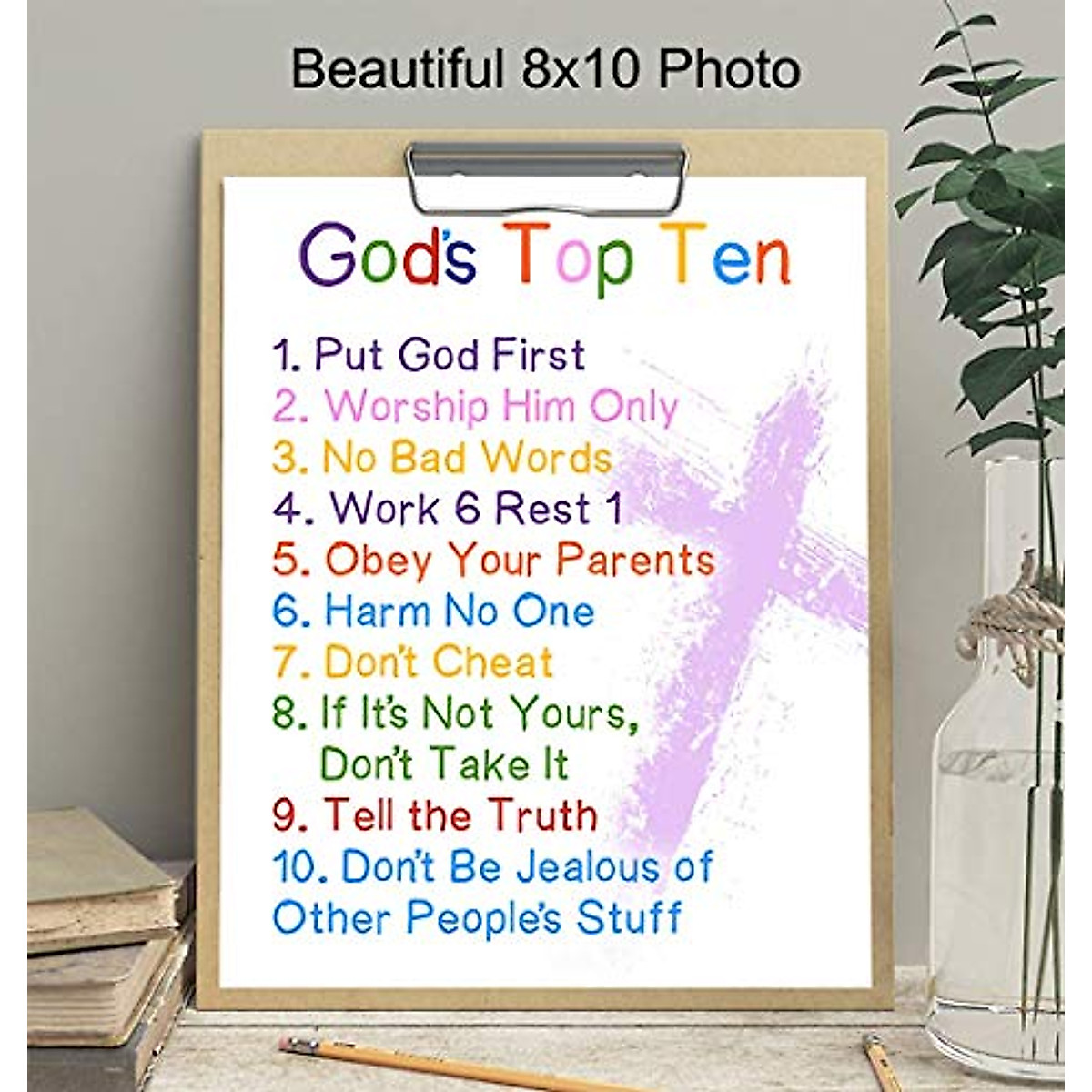 The Ten Commandments - 8x10 Christian Religious Scripture, Bible Verse Wall Art - Kids Wall Decor, Kids Bedroom Decor, Kids Wall Art - Gift For Child, Boys, Girls Room, Nursery - Unframed Poster Print