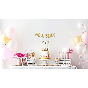 60 & SEXY Gold Glitter Banner - 60th Happy Birthday Decorations - 60th Birthday Party Supplies