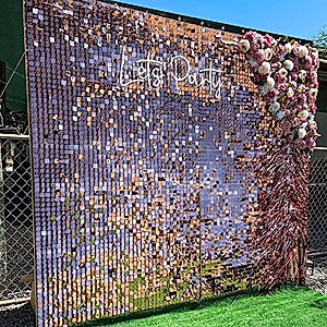 COKAOBE Rose Gold Shimmer Wall Backdrop 24PCS Gold Sequins Backdrop Decoration Panels, Photo Backdrops for Birthday, Anniversary Wedding Engagement Decoration (Rose Gold)