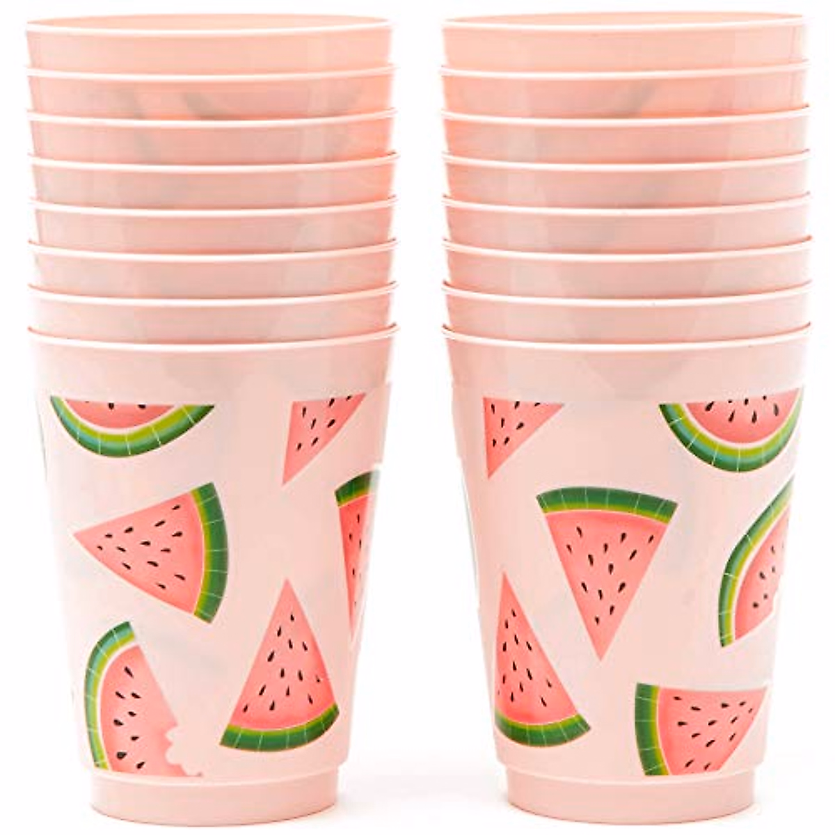 BLUE PANDA Pink Plastic Tumbler Cups for Watermelon Party (16 oz, 16 Pack)