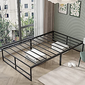 HOMWAYART Cheap Base De Camas Twin Size,Black Metal Heavy Duty Kids Twin Platform Bed Frame,Double Mattress Frame,Tall Spaces Storage,No Box Spring Required.