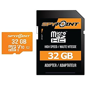 SPYPOINT 32GB Micro SD Memory Card trail for cameras | Adapter Media Storage for Trail and Game Cameras Designed | Used in Hunting and Trail Cams (Class 10 speed)