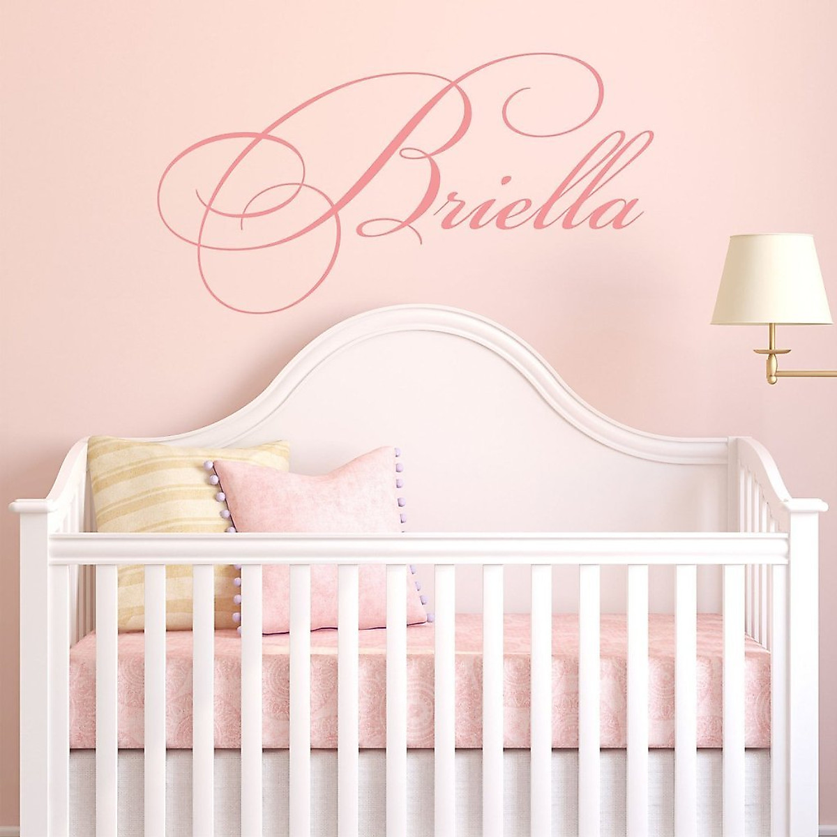 Fancy Cursive Single Personalized Custom Name Vinyl Wall Art Decal Sticker 45" W, Name Decal for Nursery, Girls Bedroom Decor, PLUS FREE 12" WHITE HELLO DOOR DECAL