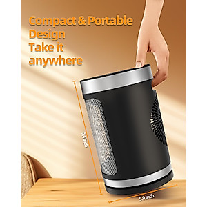 KNKA Space Heaters for Indoor Use, Portable Electric Heater with Thermostat, 90° Oscillation, 4 Mode, 12H Timer, 1500W Fast Safe Heating Ceramic Heater for Bedroom, Home, Office - ETL Certified, 9.4"