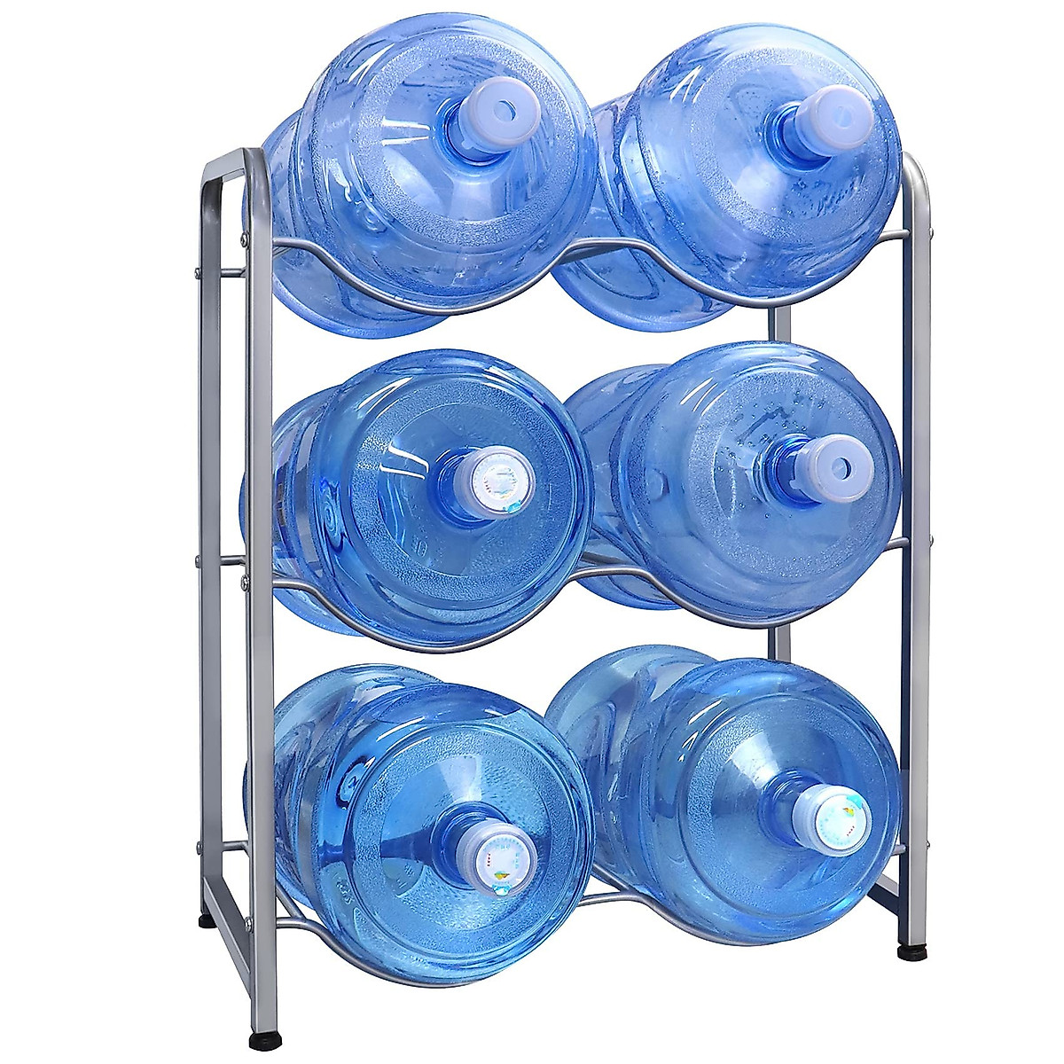Iococee 5 Gallon Water Bottle Holder, Water jug Holder Rack 3-Tier, Water Cooler Jug Rack for 6 Bottles, 5 Gallon Water Bottle Storage Rack Heavy Duty, with Floor Protection for Home, Office