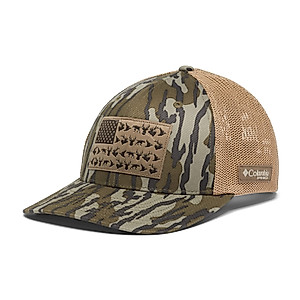 Columbia Unisex PHG Camo Mesh Ball Cap - High, Mossy Oak Bottomland/Game Flag, Small/Medium