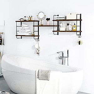 MXCSE Wall Mounted Floating Shelves - Rustic Wall Decor Wood Shelves for Bedroom, Living Room, Bathroom and Kitchen Storage, Easy Installation Hanging Shelves (5, Brown)