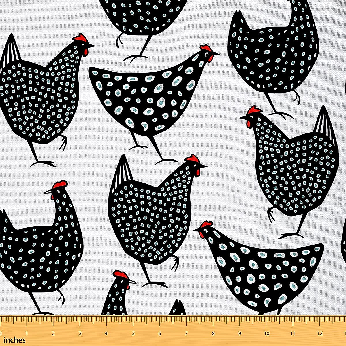 Cute Chicken Fabric by The Yard Cartoon Lovely Black Farm Animal Decorative Fabric for Kids Teens Rustic Farmhouse Style Fabric for DIY Upholstery and Home Accents 1 Yard