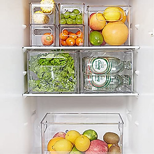 elabo Refrigerator Organizer Bins, Stackable Food Storage Bins for Kitchen, Cabinet, Freezer, Fridge, Pantry Organization, 5 Pack, Include 1 Wide and 4 Narrow Bins, Clear Plastic BPA Free
