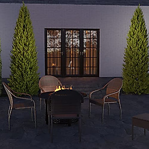 Patio Sense 63490 Rhodos Cafe Stacking Chairs in Mocha All Weather Wicker Construction No Assembly Lightweight for Indoor & Outdoor - Set of 4