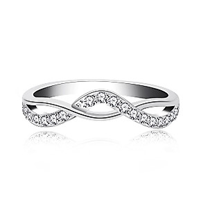 Uloveido Arched Infinity Eternity Rings for Women 925 Silver Stacking Rings Enhancer for Halo Engagement Wedding Rings White Gold Plated Size 7 Y1521