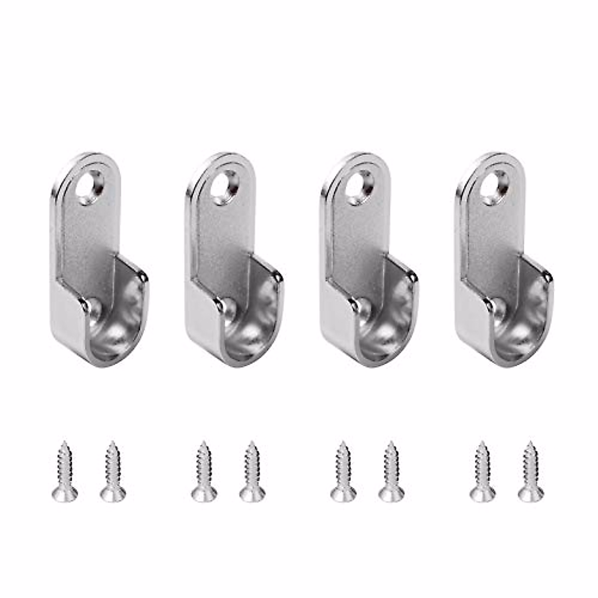 Mcredy 2 Pair Zinc Alloy Oval Hanging Rail Rod Holder End Bracket Support for Wardrobe Closet Silver 0.63" Inner Size