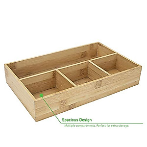Mind Reader Bamboo Desk, Drawer, Coffee Condiment, Makeup Organizer, 4-Section, Brown