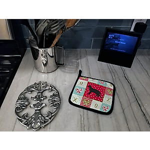 Caroline's Treasures CK5579PTHD Chausie Black Cat Love Pair of Pot Holders, Red Kitchen Heat Resistant Pot Holders Sets Oven Hot Pads for Cooking Baking BBQ, 7 1/2 x 7 1/2