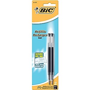 BIC Gel Refill fits Velocity Gel, Pro+ Gel, ReAction Gel 0.7mm - 2ct, Black (RRLCP21-Blk)