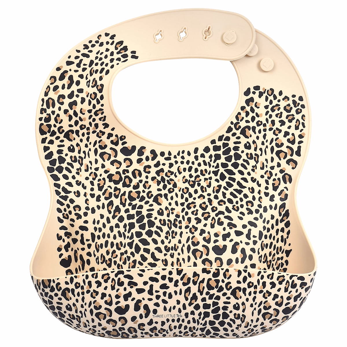 Three Little Tots Modern Silicone Baby Bib – Adjustable Fit Waterproof Catch Bibs ((Leopard)