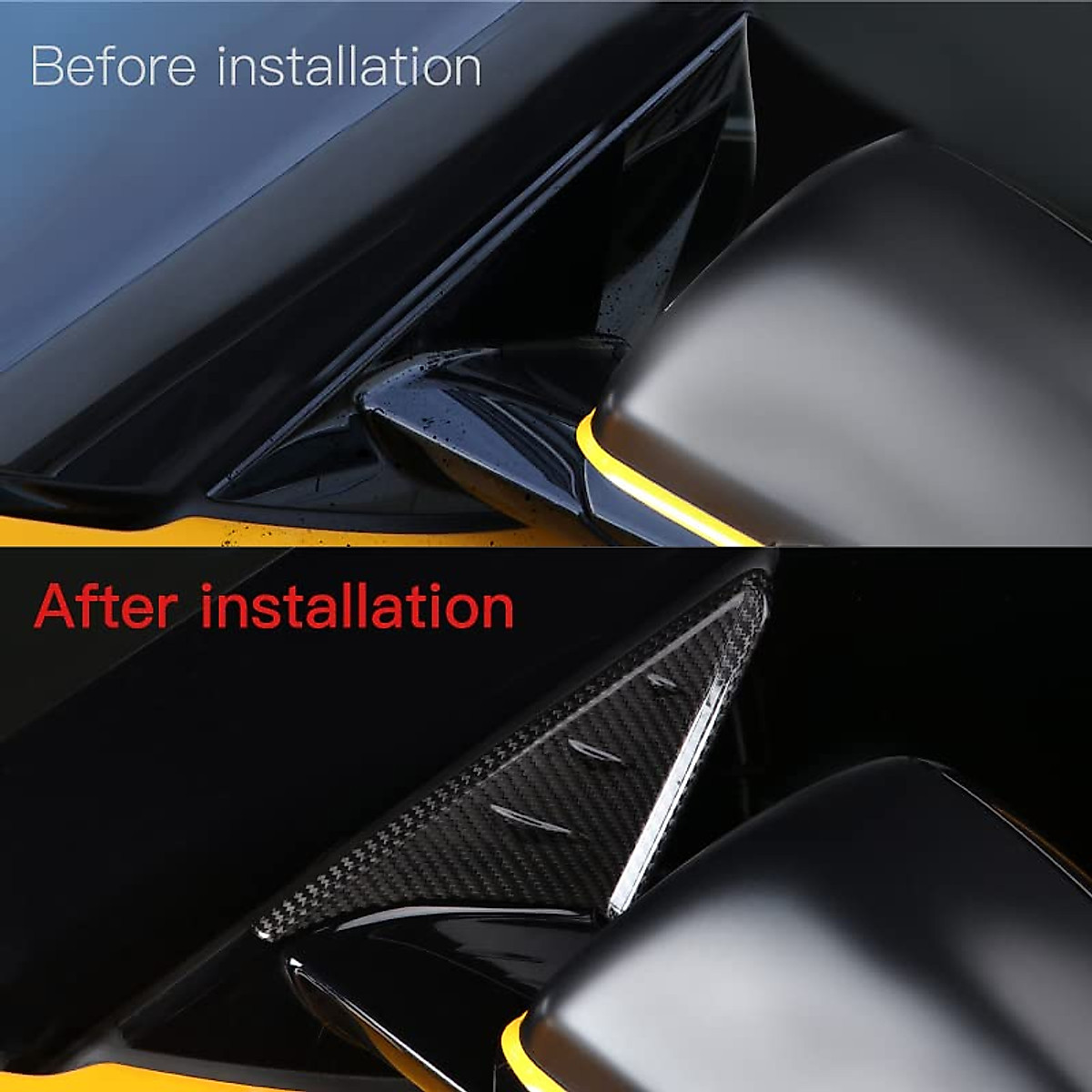 JSWAN Carbon Fiber A Pillar Rearview Mirror Panel Trim Cover for GR Supra A90 2019-2023 Side Window A-Pillar Triangle Cover (Bright Black)