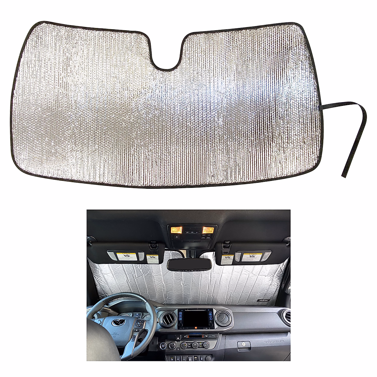 YelloPro Custom Fit Reflective Windshield Sunshade for 2016 2017 2018 2019 2020 2021 2022 2023 Toyota Tacoma, TRD Off-Road, SR, SR5, TRD Sport, TRD Pro, Limited 2Dr 4Dr Pickup, UV Reflector