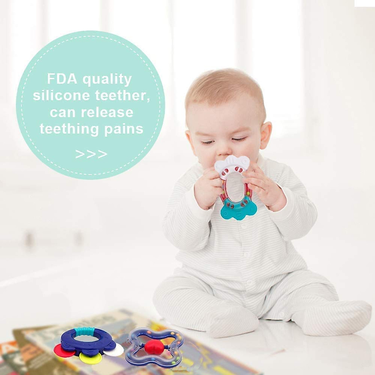 WISHTIME Baby Rattle Teether Baby Toys - 10pcs Shaker, Grab, Shaking Bell Rattle Set Infant Newborn Toys with Storage Box Gift for Babies 0 3 6 9 12 Months