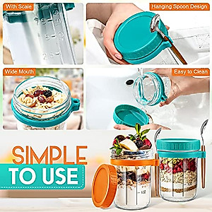 Inbagi 6 Sets Overnight Oats Jars with Lids and Spoons 12 oz Airtight Overnight Storage Containers with Measurement Marks Salad Jars for Cereal Milk Yogurt Vegetable Fruit, 6 Colors