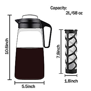 Cold Brew Coffee Maker, Iced Coffee Maker Tea Brewer Leak-Proof with Removable Mesh Filter for Iced Coffee Cold Brew Tea, 2QT
