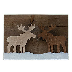 Lunarable Moose Cutting Board, Timber Elk in Different Tones Romantic Noel Time Romance Joy Vintage Style, Decorative Tempered Glass Cutting and Serving Board, Small Size, Brown Tan