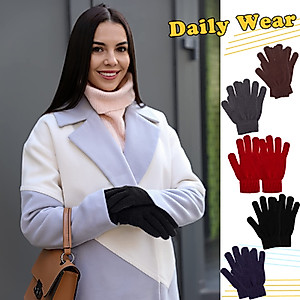 Haysandy 48 Pairs Winter Gloves Bulk Warm Winter Knit Gloves Soft Stretchy Gloves Pack for Unisex Adult Men Women Homeless Supplies Christmas Gift, 5 Colors