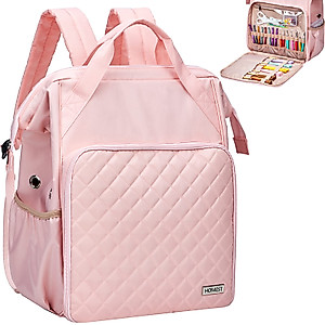 HOMEST Knitting Bag Backpack, Crochet Storage Organizer, Large Yarn Holder with Custom Front Pocket for Crochet Accessories and Supplies, Pink