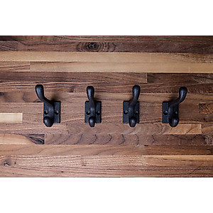 CRAFTSMAN ROAD Vintage Cast Iron Wall Hooks (Black Texture Finish, Set of 4) - Rustic, Farmhouse Coat Hooks | Great for Coats, Bags, Towels, Hats | Classic Stout
