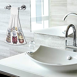 KOCOART Gnome Bakers Kitchen Hand Towels Sweet Donut Cake Hanging Towel Dishcloths with Loop 2PCS, Soft Super Absorbent Fingertip Towel for Bathroom Washroom Guestroom Hotel 12x17 in