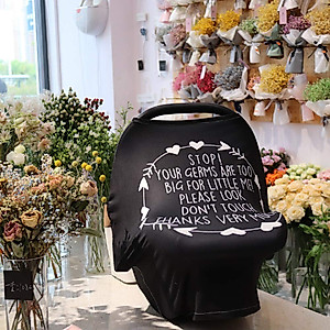 Baby Car Seat Cover, Breastfeeding Nursing Covers Scarf with Safety Warning No Touching Sign Infant Soft Breathable Stretchy Infant Car Seat Canopy Cover Shopping Cart, Stroller, Carseat Covers