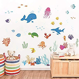 decalmile Under The Sea Dolphin Fish Wall Decals Vinyl Peel and Stick Kids Room Wall Stickers Baby Nursery Childrens Bedroom Bathroom Wall Decor
