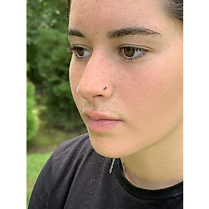 Lavari Jewelers 22 Gauge Curved Screw Nose Ring for Women in 14k White Gold with 0.05 Carat Black Diamond