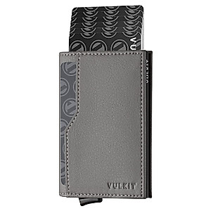 VULKIT Card Holder Wallet for Mens with ID Windows RFID Blocking Pop Up Wallet Slim Leather Wallet Holds Up to 12 Cards Men's Card Case, Iron Grey
