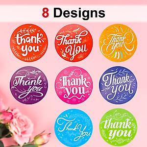 Qpout Thank You Stickers 1.5 inch, Colorful Thank You Stickers, 500 Pieces Thank You Stickers Small Business, Thank You Stickers for Packaging, Red Green Blue Orange Purple Thank You Sticker, 1 Roll
