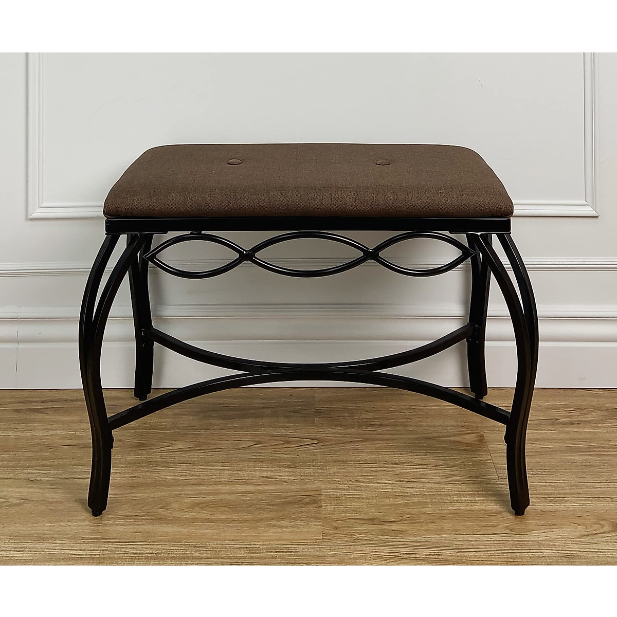 Mango Steam White Shoe Bench - Vanity Seat for Makeup Room, Dressing Stool, Entryway Bench - Powder Coated, Upholstered, Space Saving