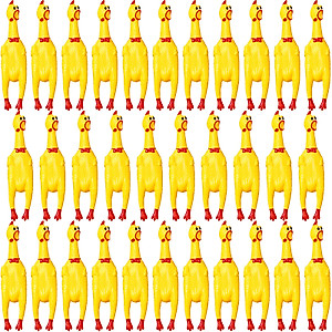 Honoson 32 Pcs 12'' Rubber Chicken Dog Toy Squeeze Screaming Chicken Toy Novelty Squeaky Squawking Loud Noise Makers for Adults Dogs Pets Reduce Separation Stress Anxiety(Yellow)