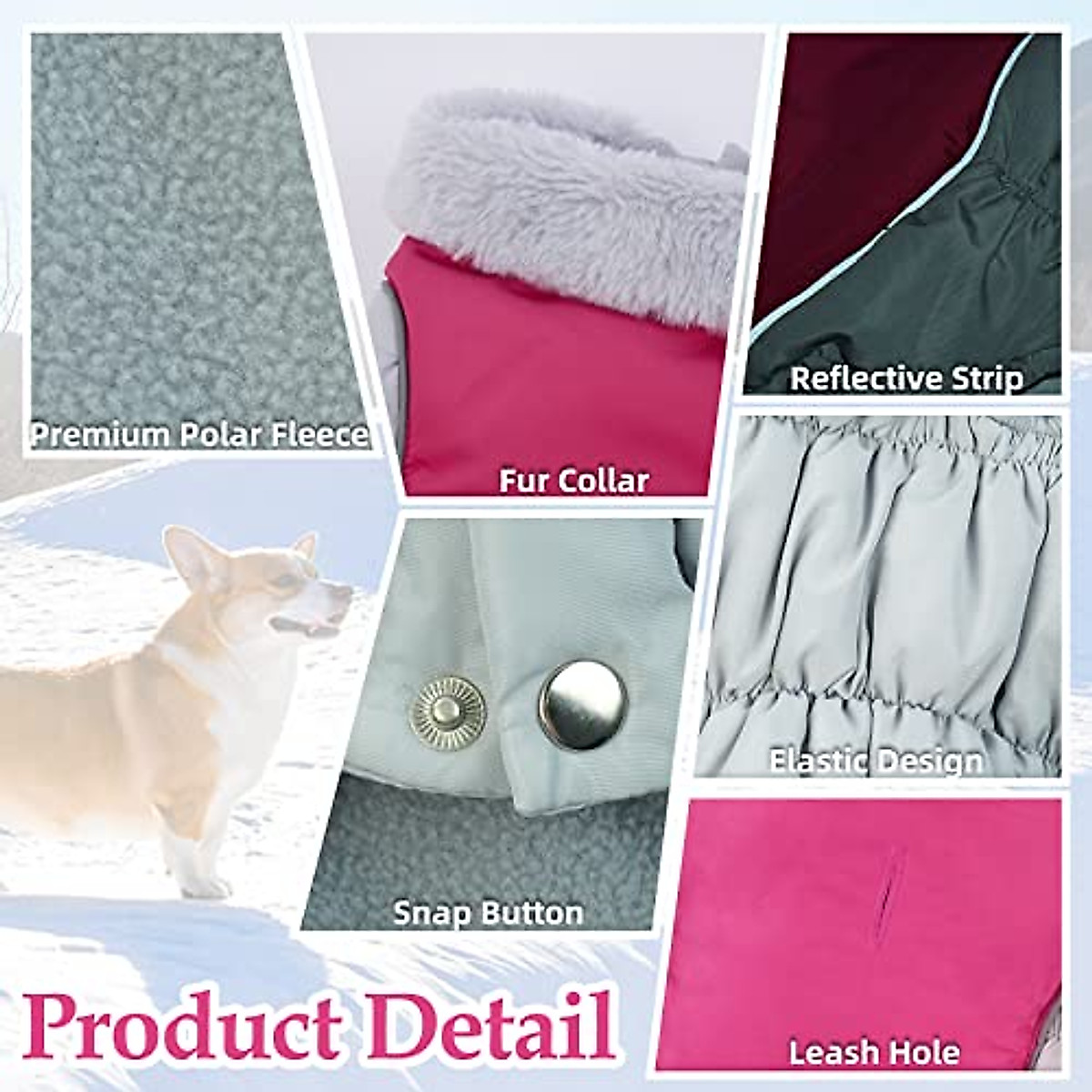 MKubwaa Polar Fleece Dog Jacket, Reflective Dog Cold Weather Coat Vest for Small Medium Dogs, Winter Waterproof Puppy Clothes with Fur Collars, Comfortable Thicken Pet Winter Apparel(Red-XL)