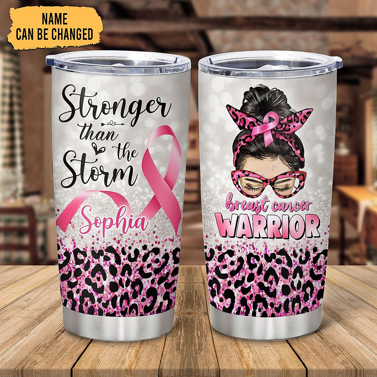 Hyturtle Personalized Printed Breast Cancer Awareness Tumbler Gifts for Women - Birthday Christmas Gifts For Breast Cancer Survivors Warriors - Custom Name 20oz Stainless Steel Travel Tumbler