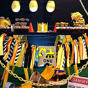PRATYUS Construction Birthday Party Supplies for Kids, Construction Party Decorations with Banner, Highchair Banner, Yellow Bow Tie Crown Kit, Cake Topper for Boys Girls Bday Party Event Favors