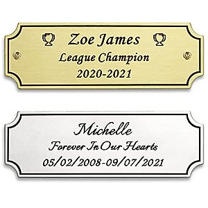 3"W x 1"H, Custom Elegant Engraved Plate, Personalized Memorial Name Plate for Trophy, Frames, Urn, Brass or Stainless Steel Laser Engraved Plaque with Adhesive Backing or Screws (Silver, Gold)